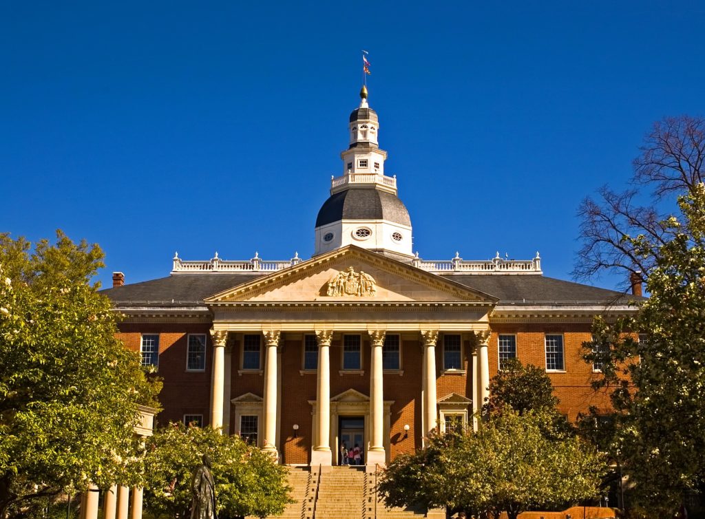 The-Maryland-State-House-with Government Building and Blue sky ...