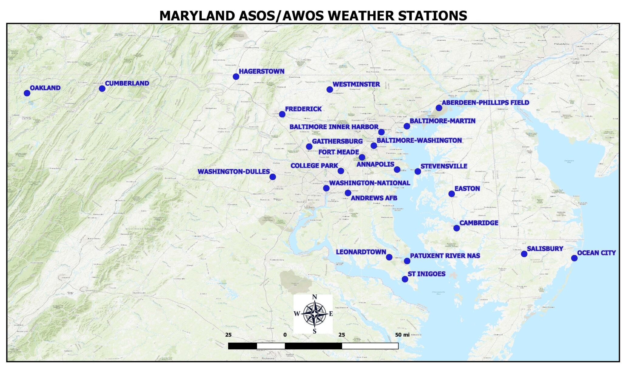 Maryland ASOS-AWOS Map – Maryland Climate and Weather